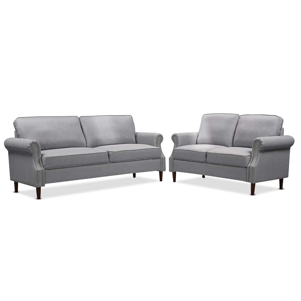 Recaceik 2 Piece Living Room Sofa Set Morden Style Couch Furniture Upholstered Sectional Loveseat for Office, Home (Gray)
