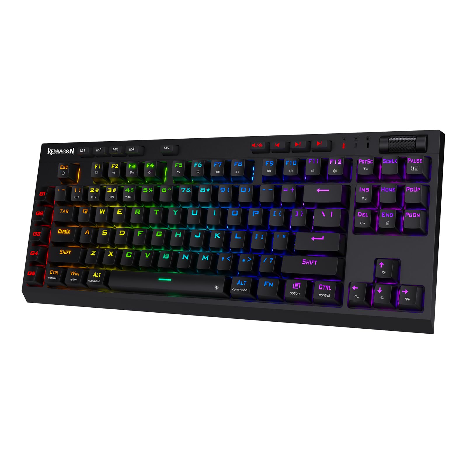 Redragon K596 Vishnu 2.4G Wireless/Wired RGB Mechanical Gaming Keyboard, 87 Keys TKL Compact Keyboard w/Durable Battery, 10 Onboard Macro Keys & Wrist Rest, 10H Play Time, Red Switches