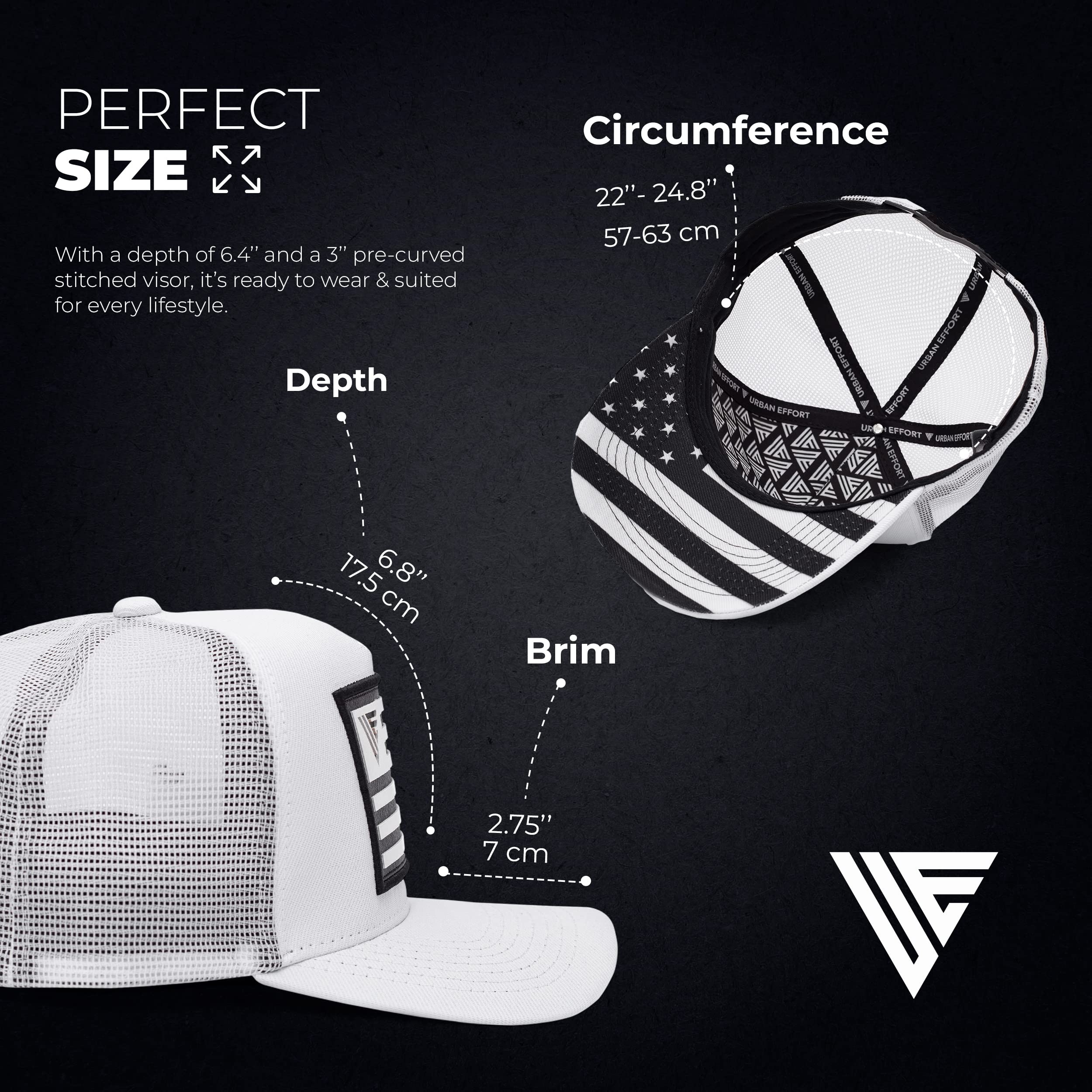 Urban Effort Snapback Trucker Hat | Breathable Mesh Baseball Cap for Men & Women Adjustable Fit American Flag Hat for Casual (White)