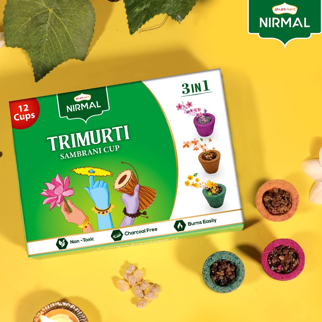 Shubhkart 3 in 1 Trimurti Premium Sambrani Dhoop Cup | Long Lasting Incense for Prayer, Puja, and Meditation | Refreshing Fragrance | Stress Relief and Negative Energy Removal | Odor Removing