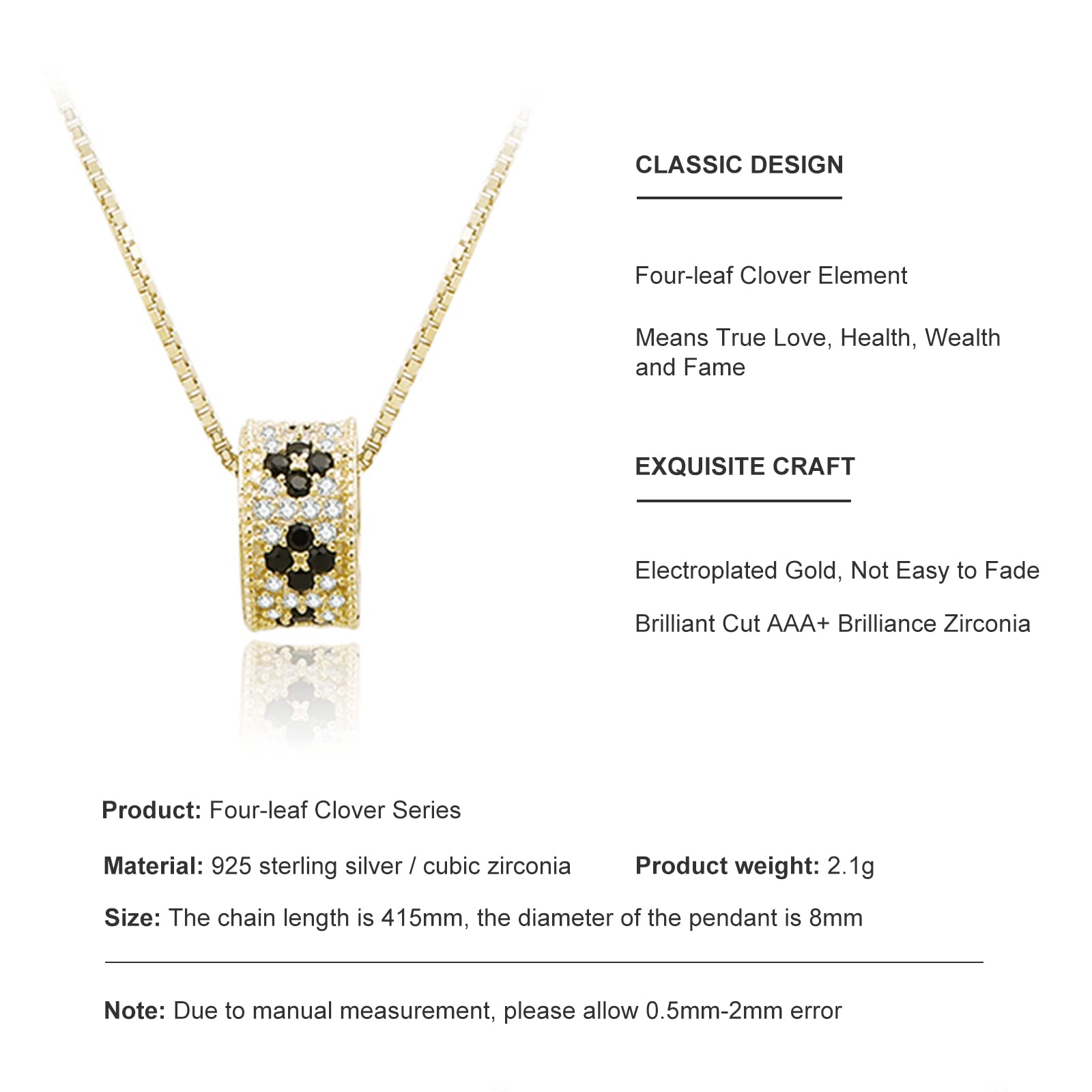 Sterling Silver Dainty Necklace Personalized Four-leaf Clover Pendant Necklace Cubic Zirconia Jewelry for Women