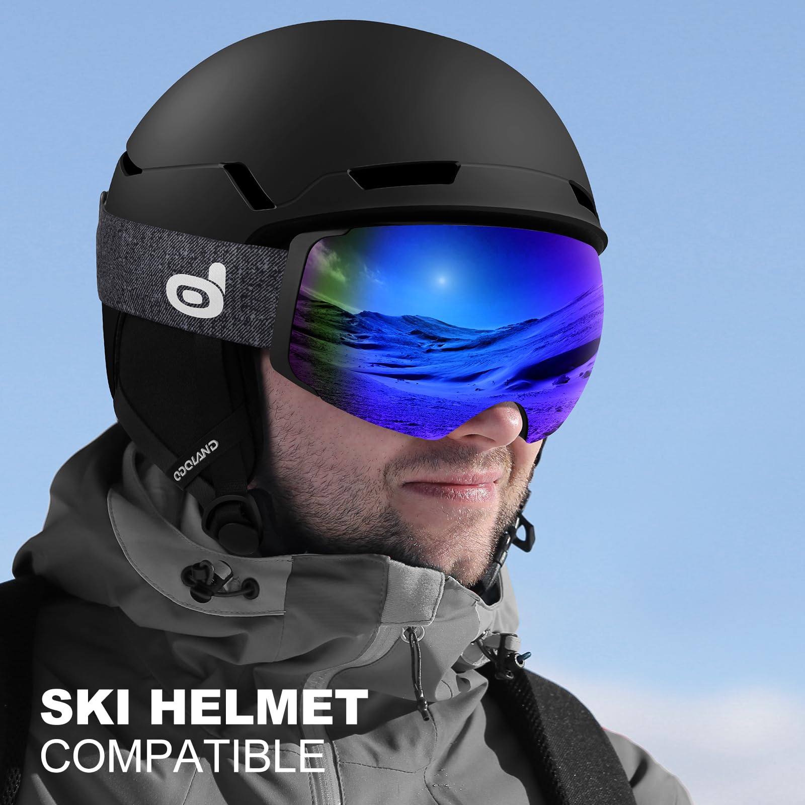 Odoland Magnetic Interchangeable Ski Goggles with 2 Lens, Large Spherical Frameless Snow Snowboard Goggles for Men Women, White Frame Lightblue Lens vlt 12%