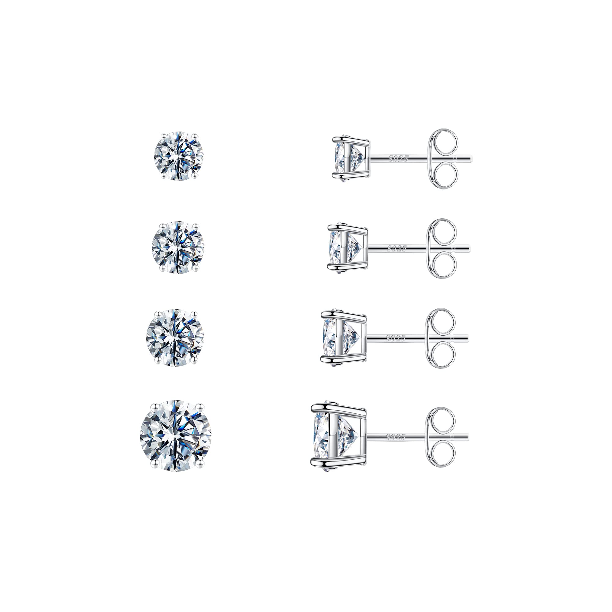 Stud Earrings Set for Women, Hypoallergenic Stud Earrings Round Cubic Zirconia Silver Stud Earrings for Women Men 3 Pairs Earrings Set