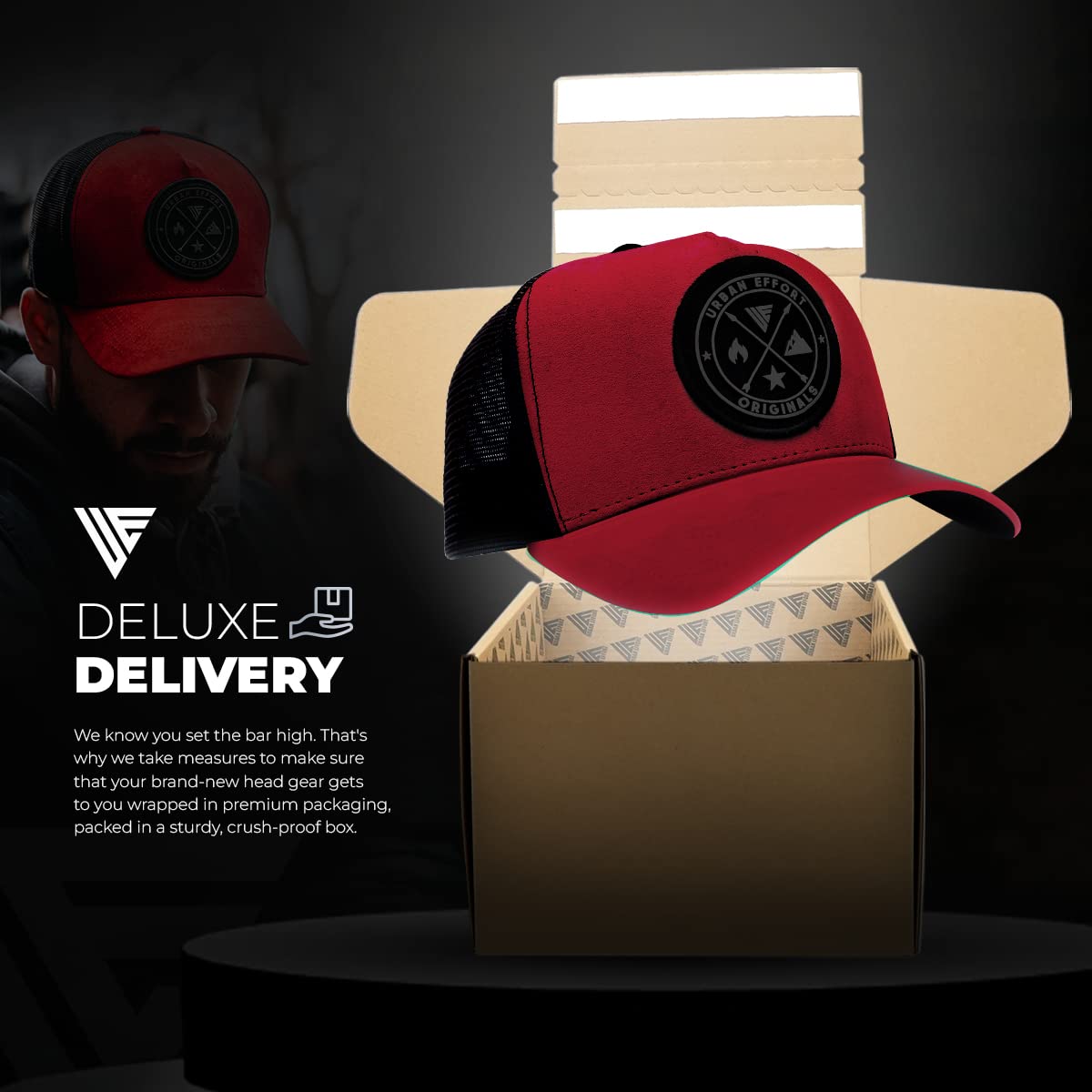 Urban Effort Mesh Back Cap - for Men and Women Baseball Hat 5-Panel Trucker Hat - Great Snapback Closure for Hunting & Hiking (Red)