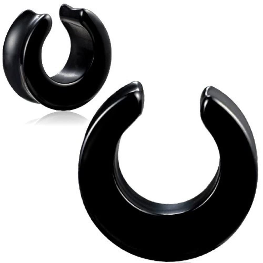 SoScene Crescent shape stone saddle spreaders Organic Stone Ear Gauges (12mm- 1/2 inch, Black Obsidian)