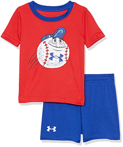 Under Armour Baby Boys Tee Set, Sleeve Tank Designs, Lightweight Breathable Shirt And Short Set, Red Baseball Su22, 12M US