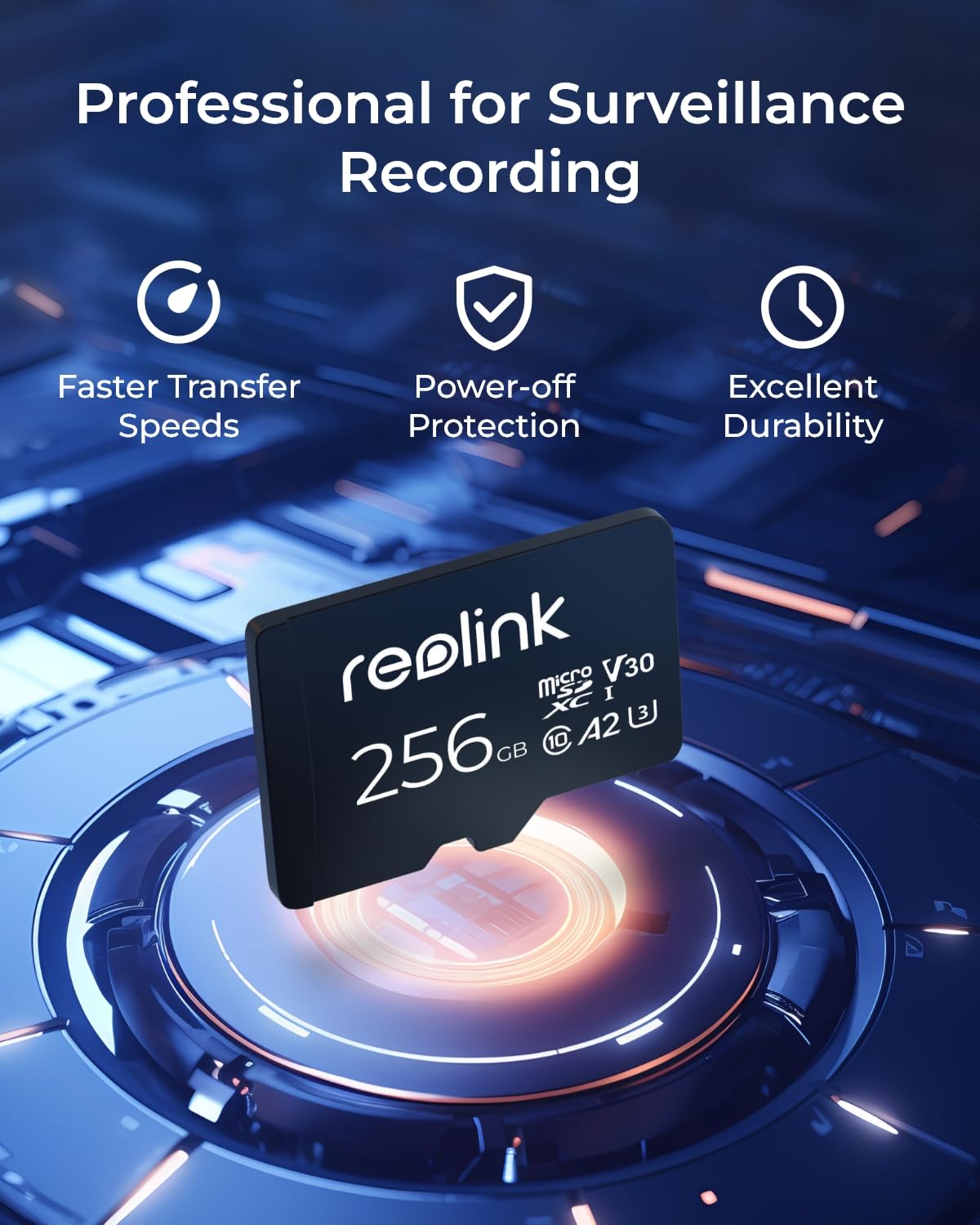 REOLINK 256GB microSDXC Memory Card, Up to 100MB/s, 4K UHD, U3, A2, V30, Class 10, Micro SD Card Fully Compatible with Reolink Security Camera