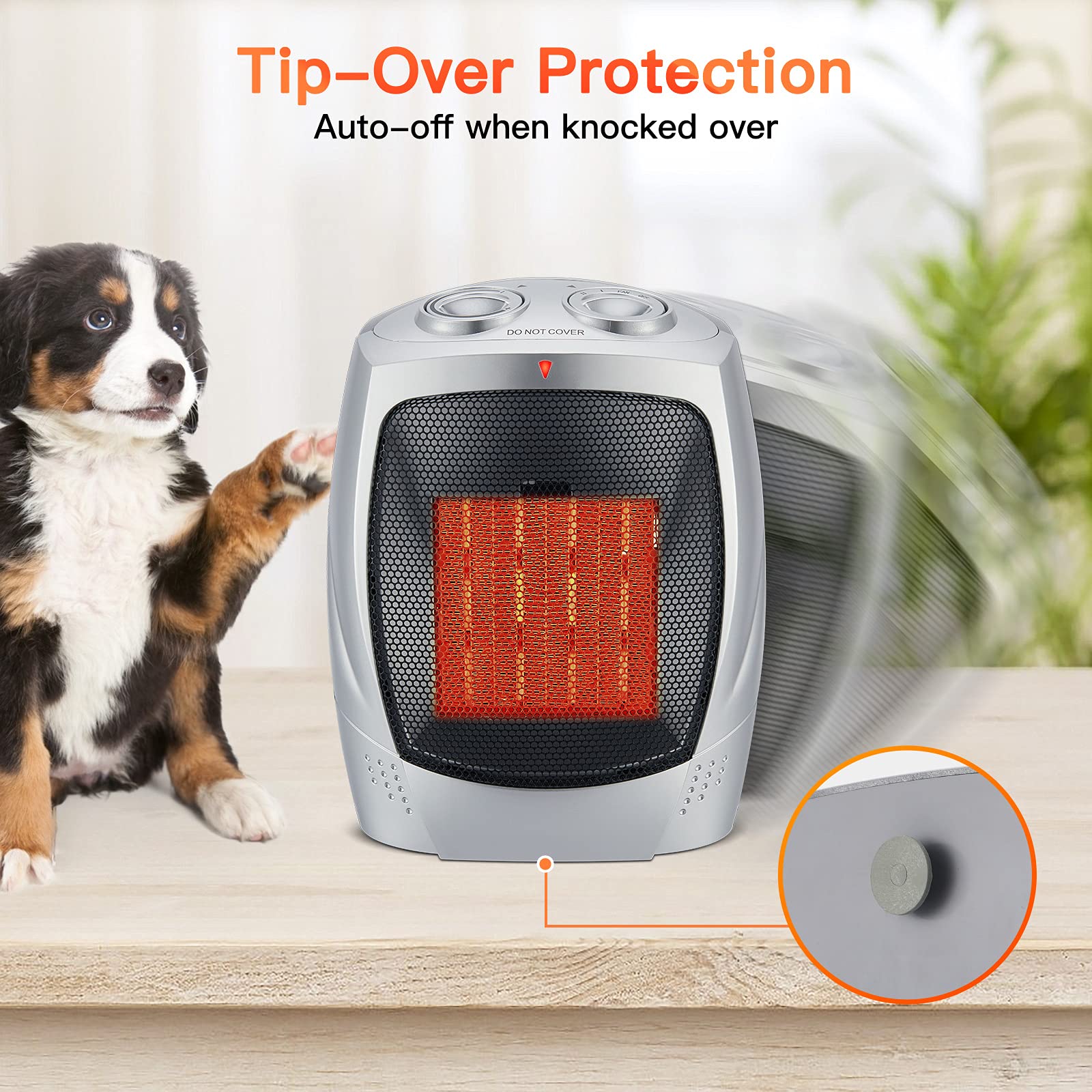 Portable Space Heater, Ceramic Electric Heaters 1500W/750W with Adjustable Thermostat, Overheat and Tip Over Protection, Fan and Heater Combo for Office Bedroom Desk Nightstand Dorm Table Indoor Use