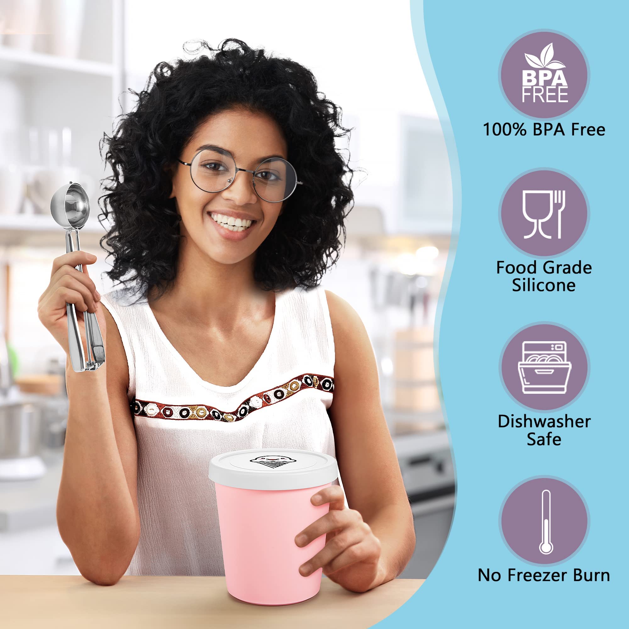 TTUBBIEZ Ice Cream Containers (2 Pack - 1 Quart Each), Ice Cream Containers for Homemade Ice Cream, Ice Cream Storage Containers for Freezer, 1 Quart Freezer Containers for Ice Cream Storage - Pink