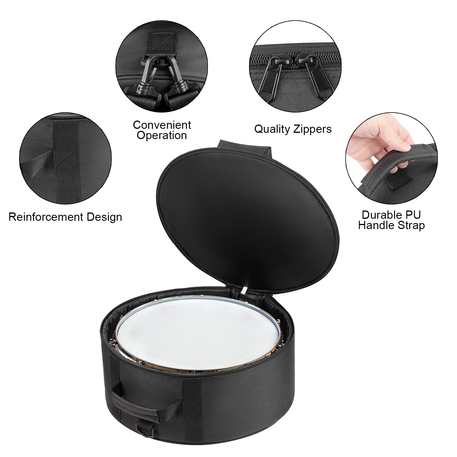 TENTOTEN Snare Drum Case 14"x 5.5", Watreproof Protable Snare Drum Bag with Outer Pocket for Percussion Accessory Storage, Adjustable Shoulder Straps, Dust-Proof Snare Bag