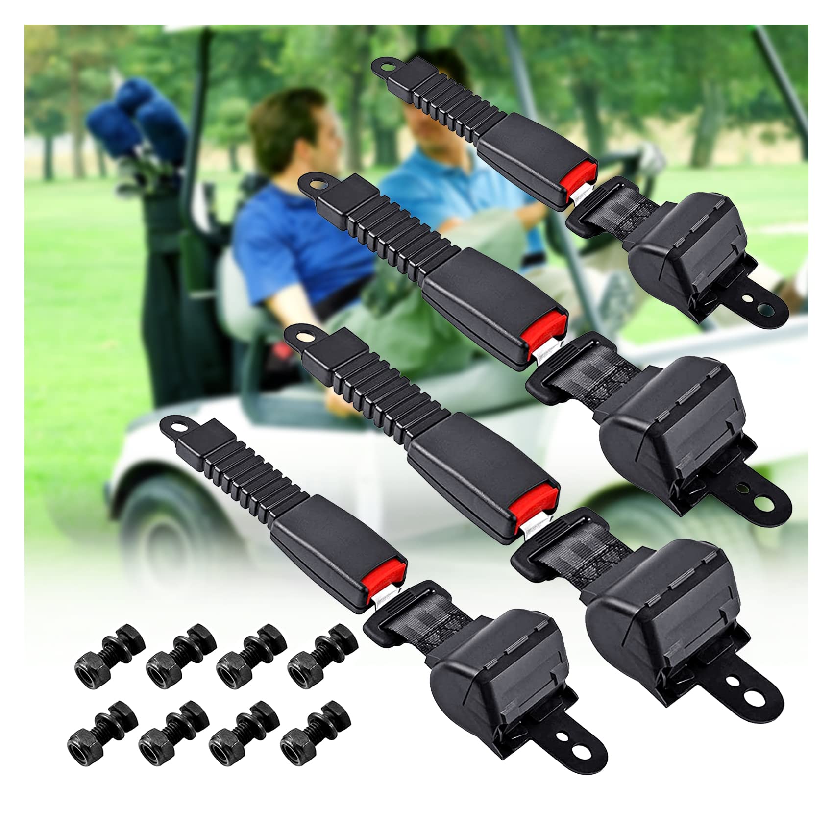 Universal Retractable Front Rear Golf Cart Seat Belt Kit for EZGO, Yamaha, Club Car (2PCS)