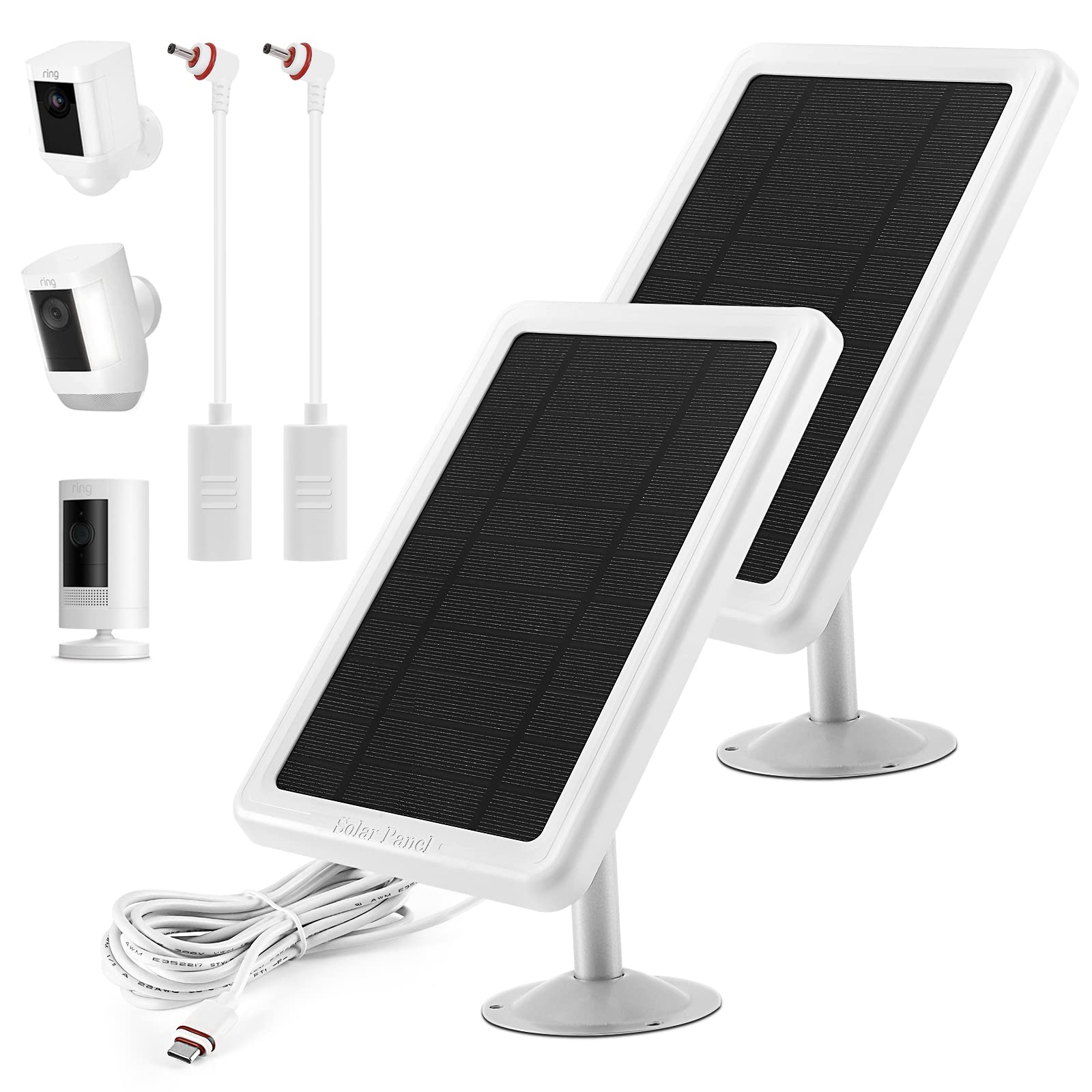 Solar Panel for Ring Camera, Power Supply for Ring Spotlight Camera Battery, Ring Stick Up Camera, Ring Solar Battery Charger, 13ft Charger Cable (2PACK)