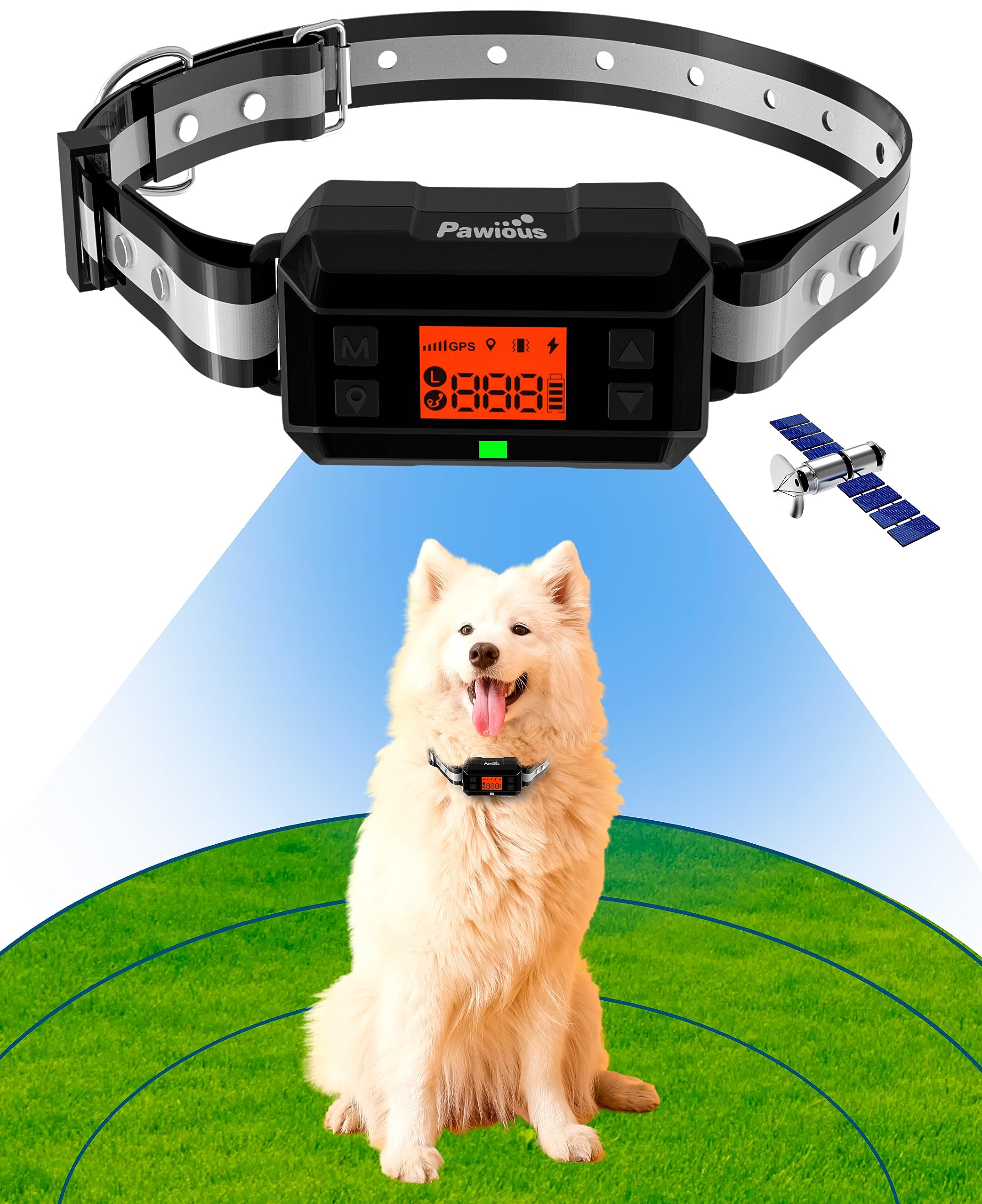 Pawious GPS Dog Fence - 2nd Gen with GPS Signal Boost - Wireless Dog Fence, IPX7 Waterproof, Containment System for Medium and Large Dogs, Size 9-23in