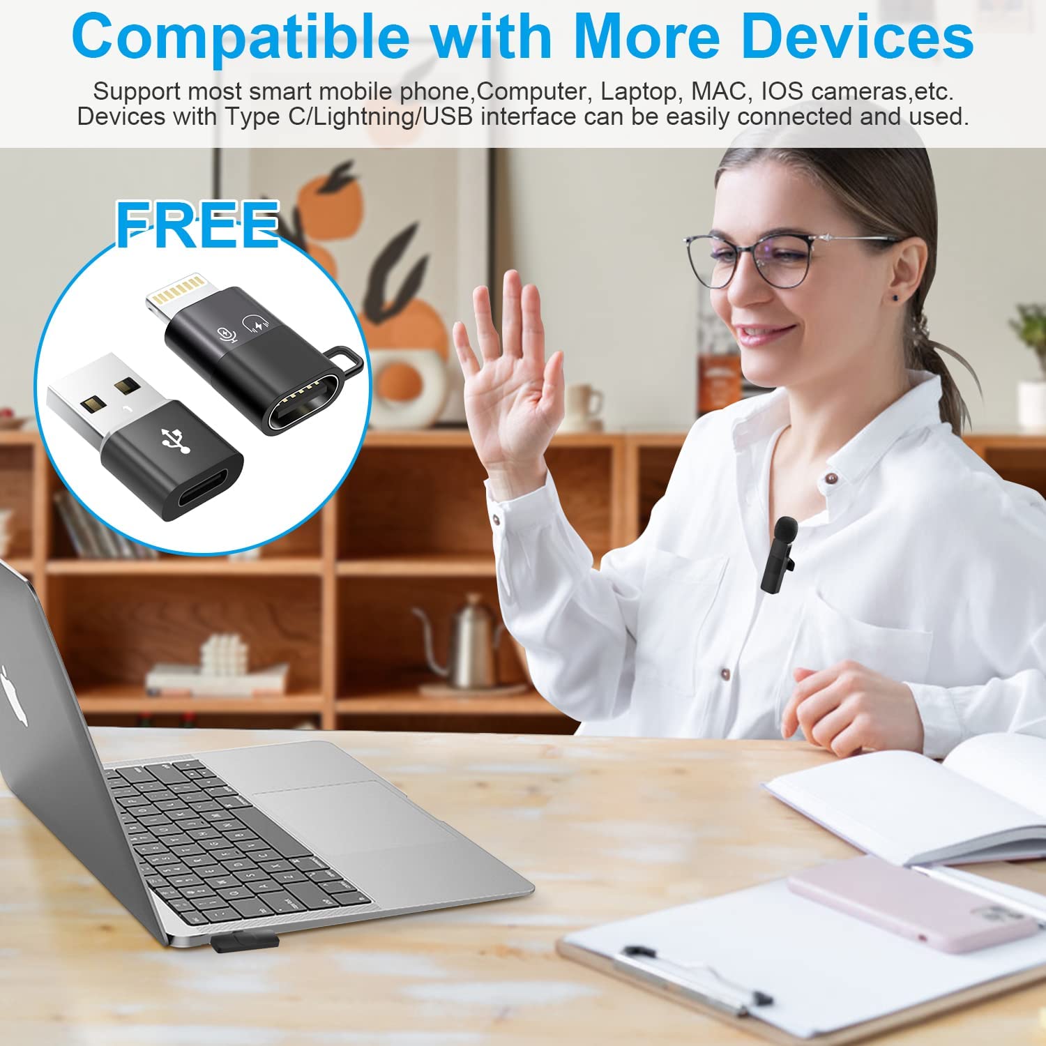 Wireless Lavalier Microphone for iPhone/iPad/Android, Plug-Play Lapel Clip-on Mini Mic for YouTube Facebook TikTok Live Stream VLOG Video Interview Recording-Noise Reduction, No APP & Bluetooth Needed