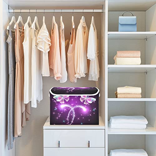 RunningBear Butterflies Firework Star Large Storage Bins with Lid Collapsible Storage Bin Nursery Baskets Foldable Fabric Cube for Closet Shelf Car