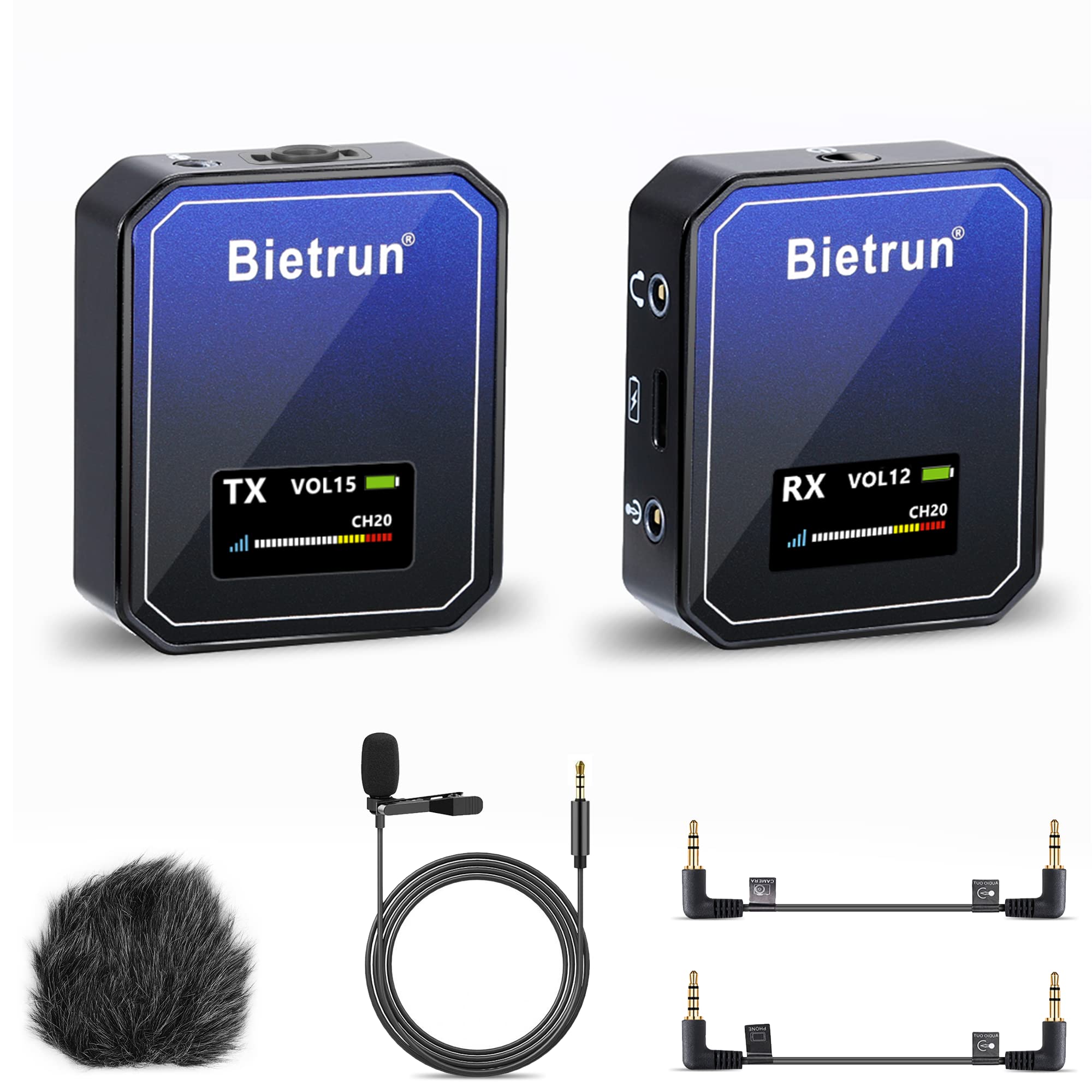 Portable Wireless Lavalier Microphone for iPhone, Camera, Android, Gopro 6/7/8/9/10,Gain Adjustment&Mute,Wireless Lapel Clip On Mic System for Video Recording,YouTube,Vlog(164 ft Range)with Windshield