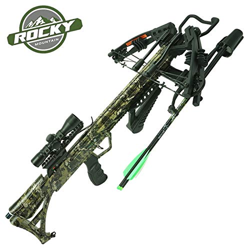 Rocky Mountain RM-415 Crossbow Kit with Crossbolts, 100 Grain Field Points, 4 x 32 Scope, Quiver, Rope Cocker and Rail Lubricant β Ready-to-Hunt