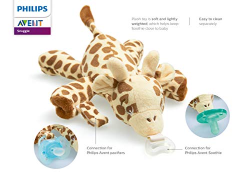 Philips AVENT Ultra Soft Snuggle Pacifier Holder with Detachable Pacifier, 0-6m, Giraffe, SCF348/01