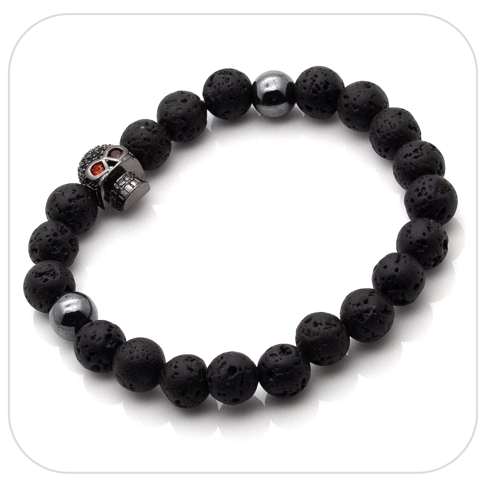 Nsitbbuery Fashion Crystal Eye Skull Bracelet 8MM Lava Rock Bead Bracelet