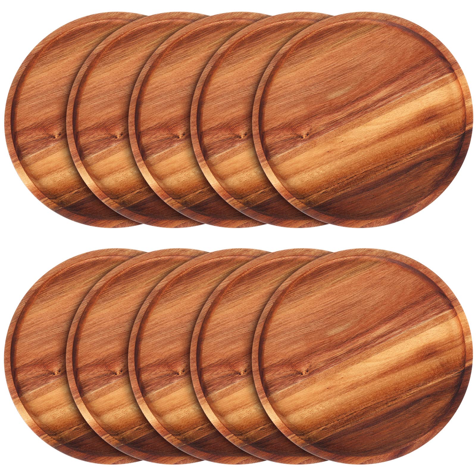Rtteri 10 Pieces Acacia Round Wood Plates 12 Inch Dinner Plates Wooden Charger Plates Bulk Easy Cleaning Lightweight Serving Plates for Dishes Snack Dessert