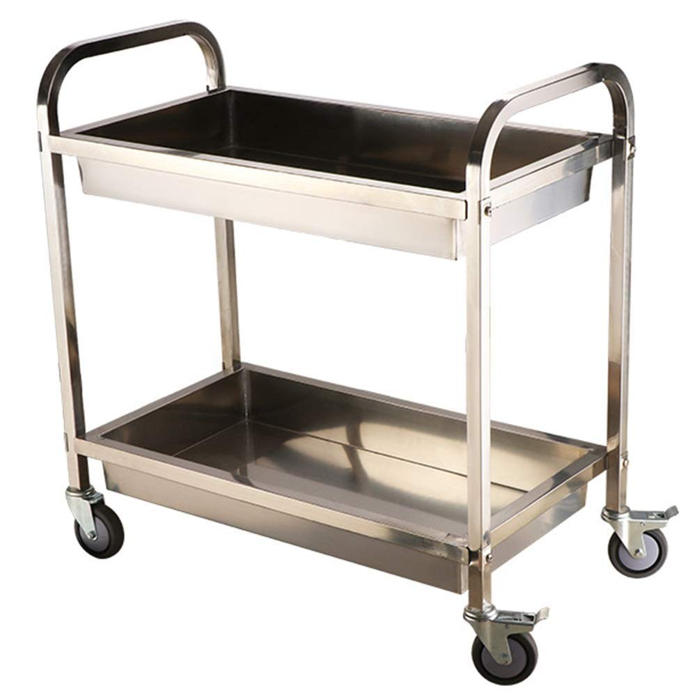 YGCBL Multifunction Serving Portable Hand Trucks,Cart Service Restaurant Hotel 360ยฐSwivel Castors Arcuate Handle Steel Nail Reinforcement Easy to Push and Pull, 3 Sizes,Kitchen,Silver,85X45X90Cm