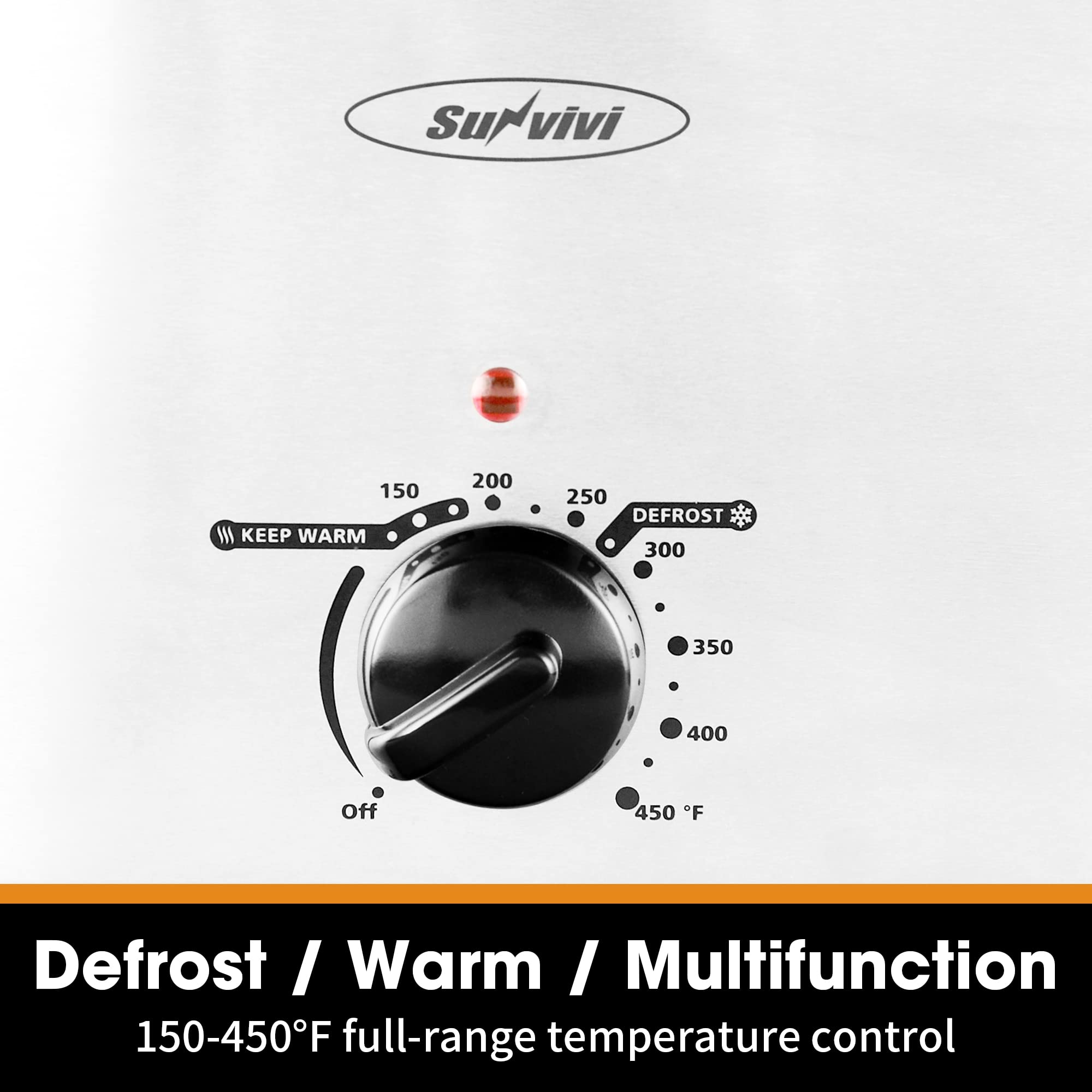 Roaster Oven, 24 QT Electric Roaster Oven with Viewing Lid, Sunvivi Turkey Roaster with Unique Defrost/Warm Function, Large Roaster with with Removable Pan & Rack, Stainless Steel, White