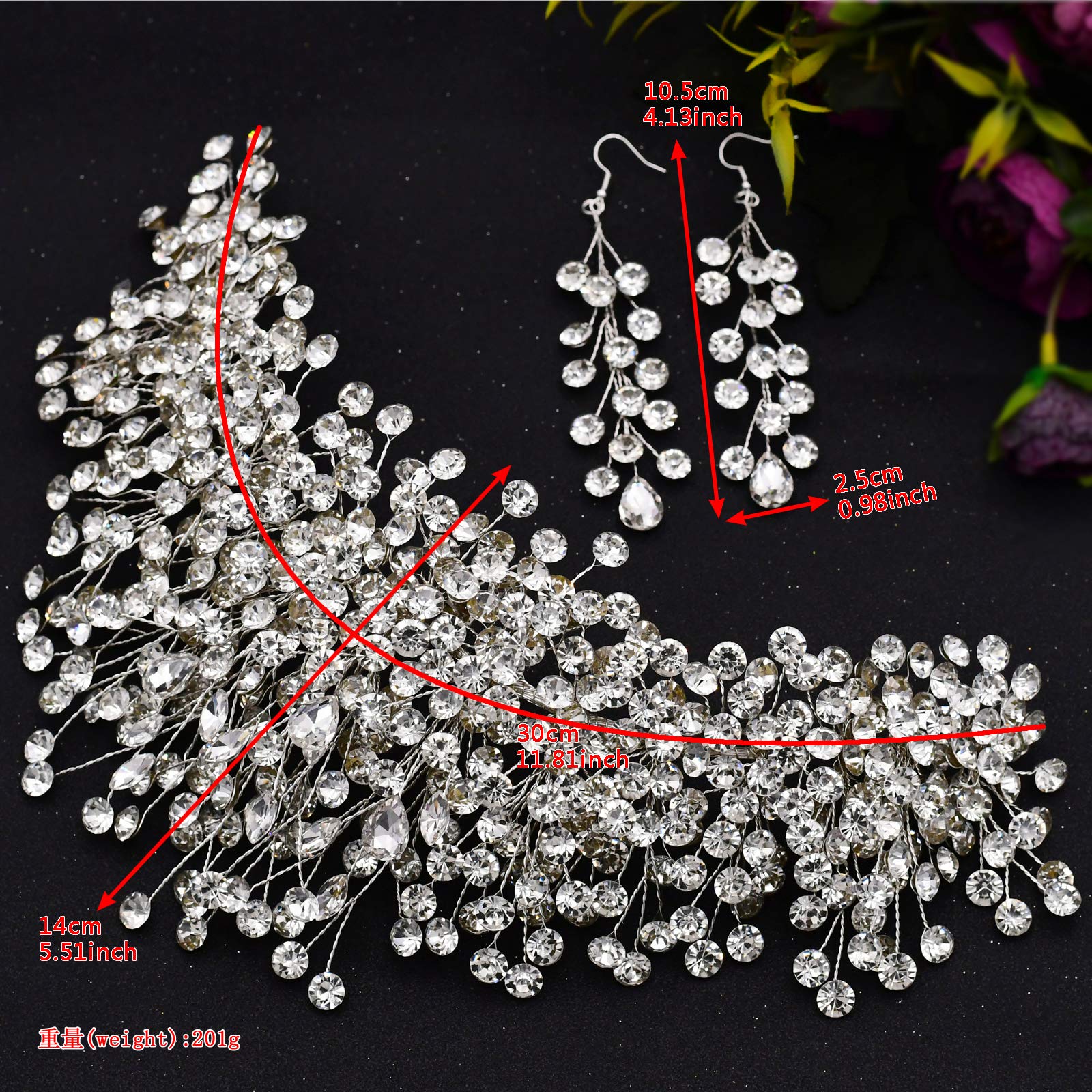 ULAPAN HP376 Silver Rhinestone Wedding Headpiece for Women Handmade Bridal Headband Hair Accessories (Headwear + earrings set)