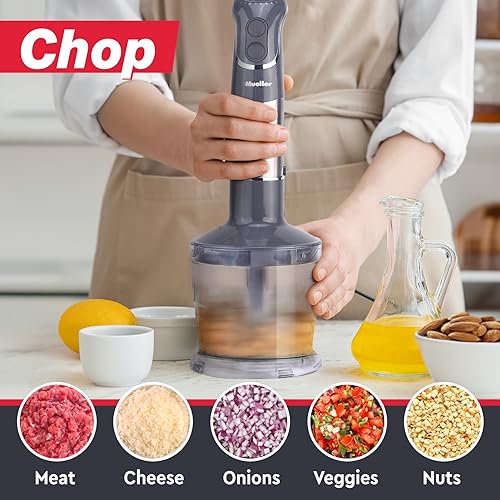 Mueller Pro Series Hand Blender, 500W Immersion Blender, Heavy-Duty Titanium Steel Blades, Stepless Speed Control, Detachable Shaft, Ergonomic Handle, Dark Gray