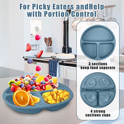 TQONEP 12 Pack Suction Plates for Babies & Toddler,Divided Plate Set,Silicone Suction Cup Plates for Babies with Fork and Spoon,Baby Plates with Suction,Toddler Plate Utensils Set