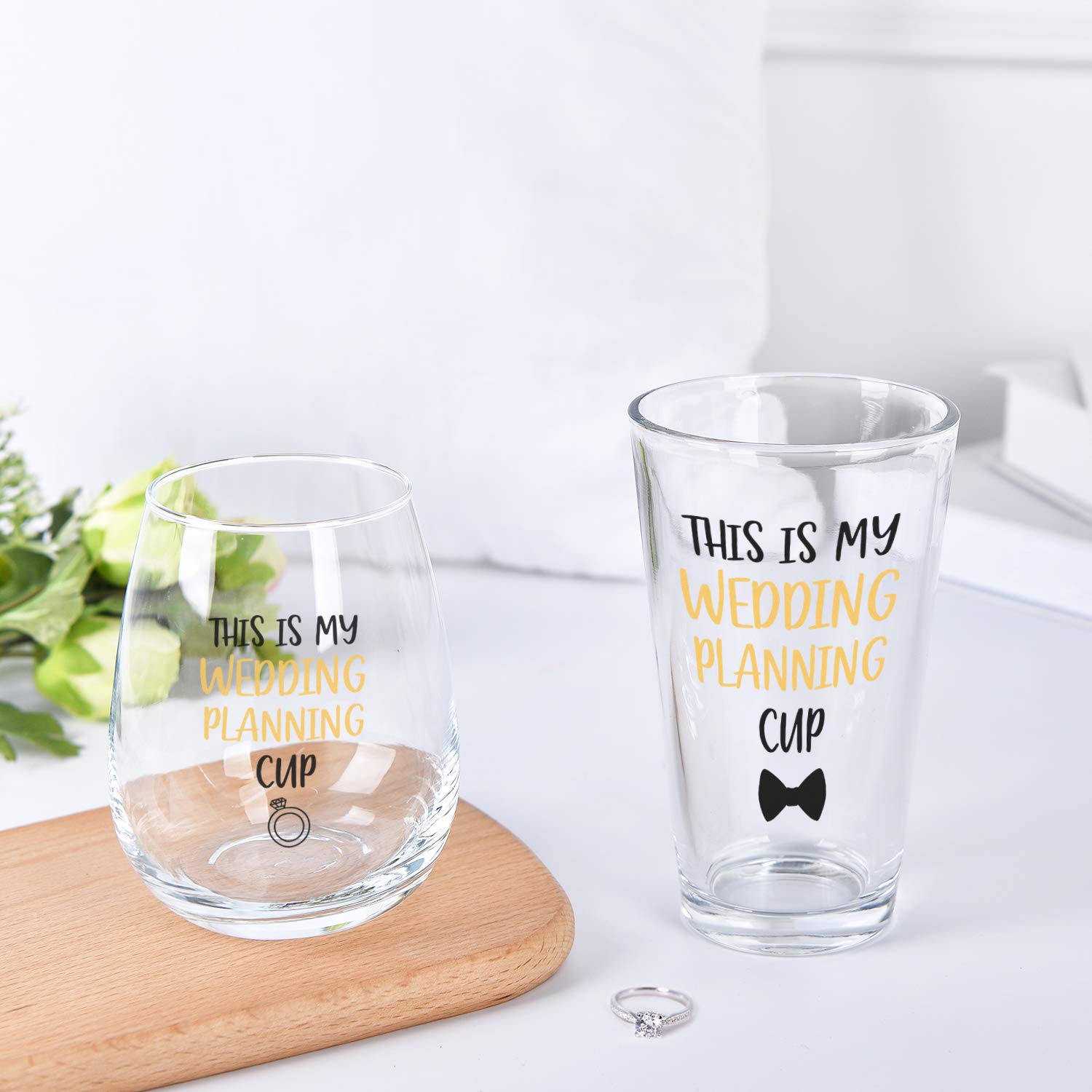This is My Wedding Planning Glass Set for Wedding – Unique Engagement Gifts For Him and Her – Perfect Engagement Present, Wedding Gift, Bridal Shower Gift Set of 2 with Beautiful Gift Box