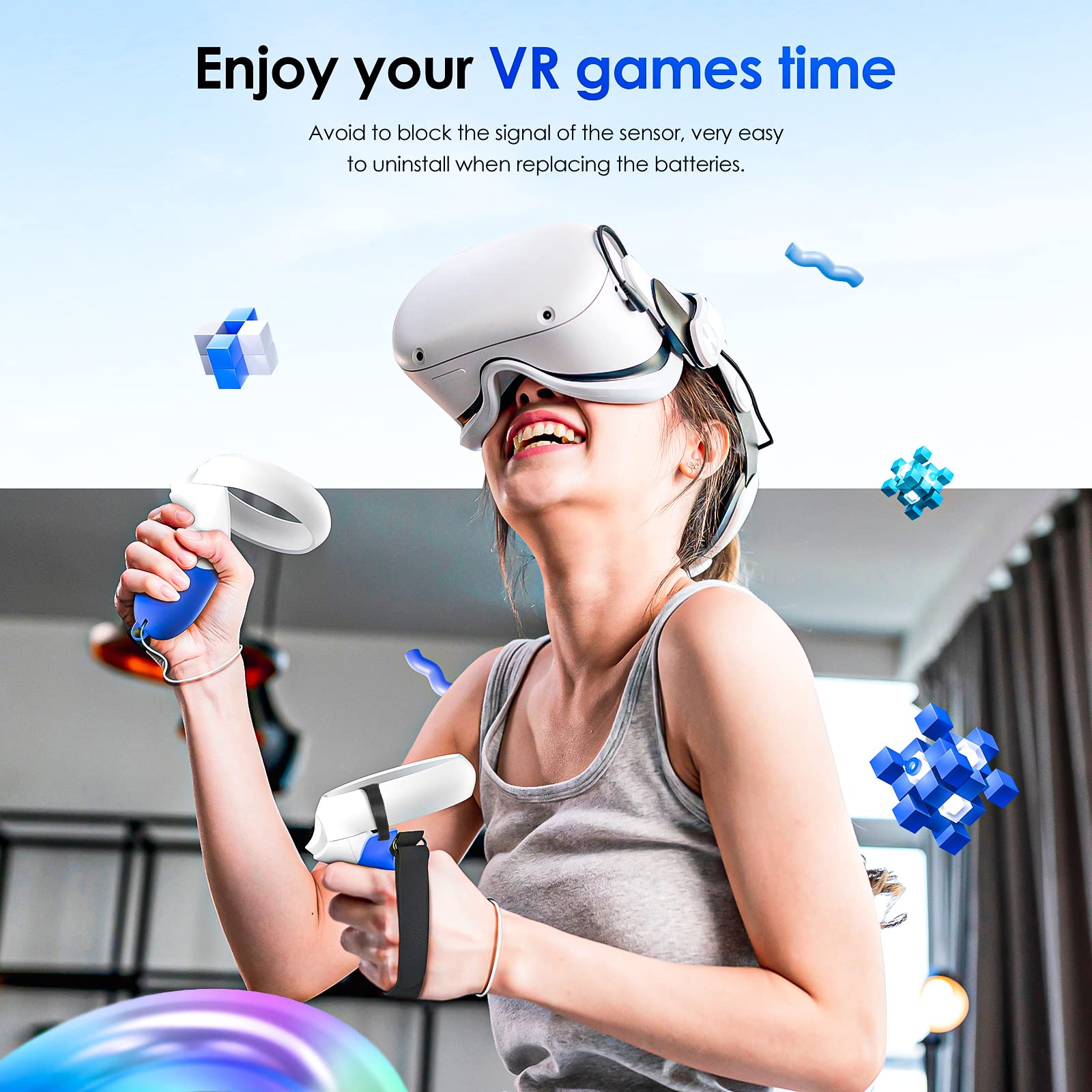 YRXVW Controller Grips Cover for Oculus Quest 2, Silicone Hand Grips Unibody Design with Adjustable Knuckle Strap Accessories Compatible with Quest 2 (Blue)