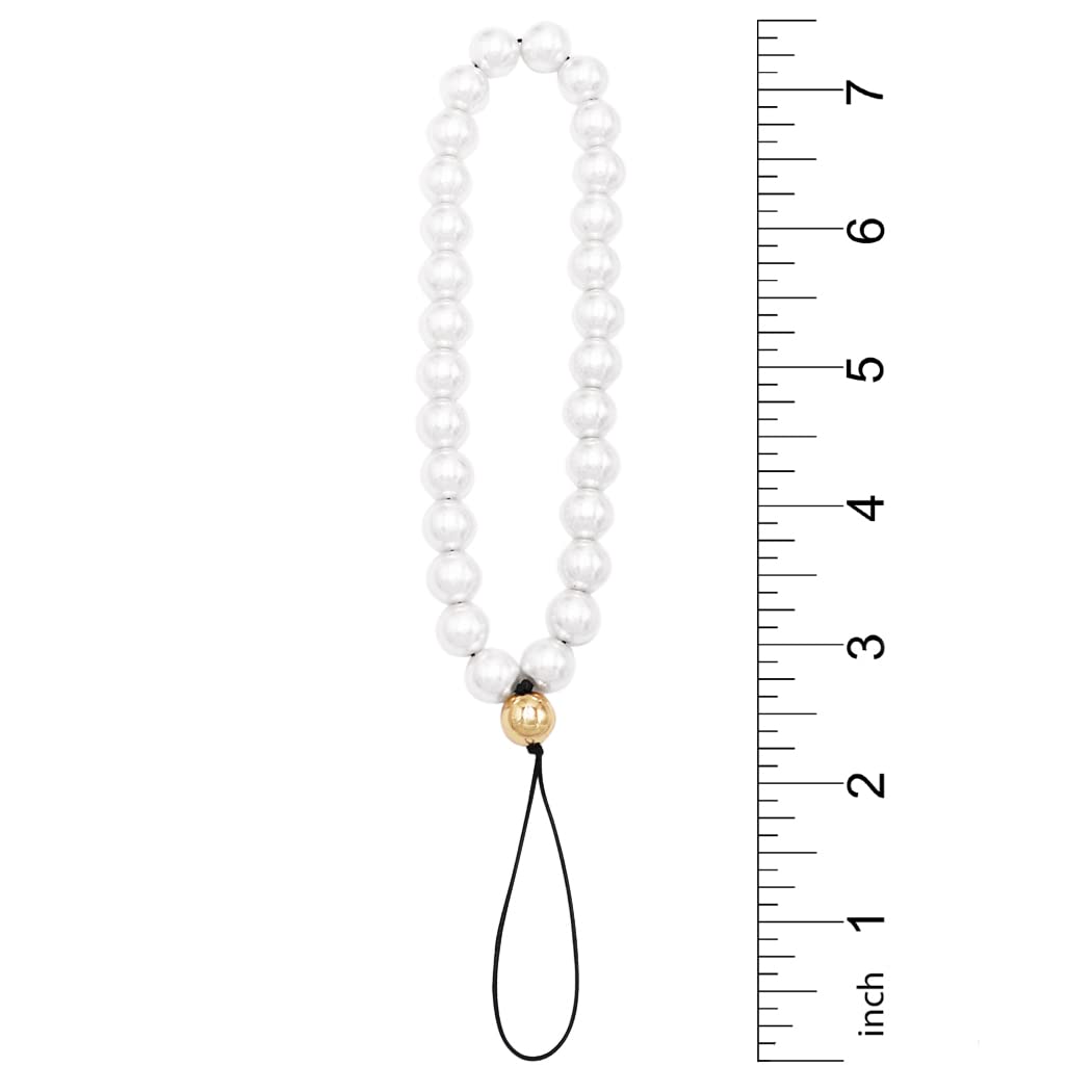 Rosemarie & Jubalee Women's Stunning Detachable Simulated Pearl Bracelet Lanyard Strap Wristlet For Cell Phones (10mm White Pearls With Gold Tone Bead)