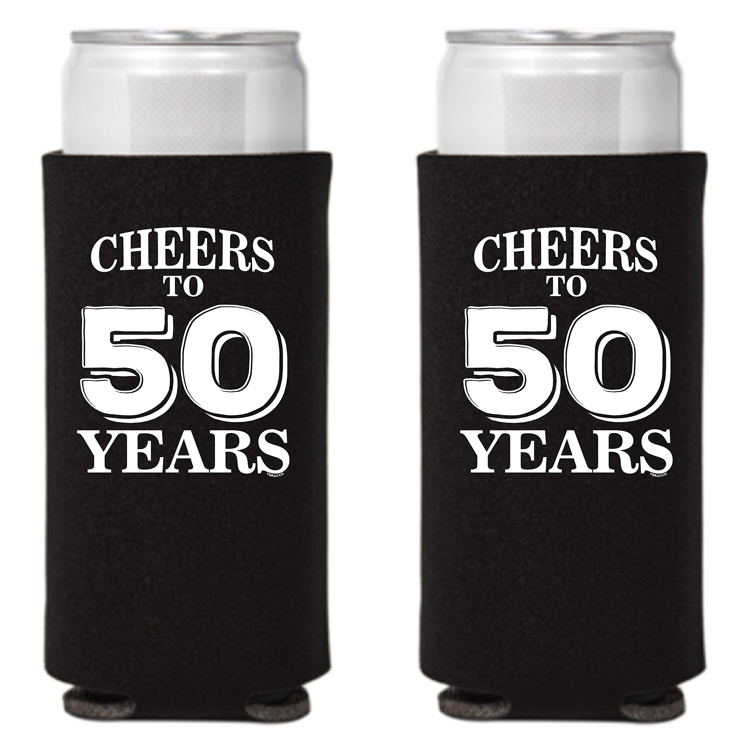 Veracco Cheers To 50 Years Fifth Birthday Gift Fifty and Fabulous Party Favors Decorations Slim Can Coolie Holder (Black, 12)