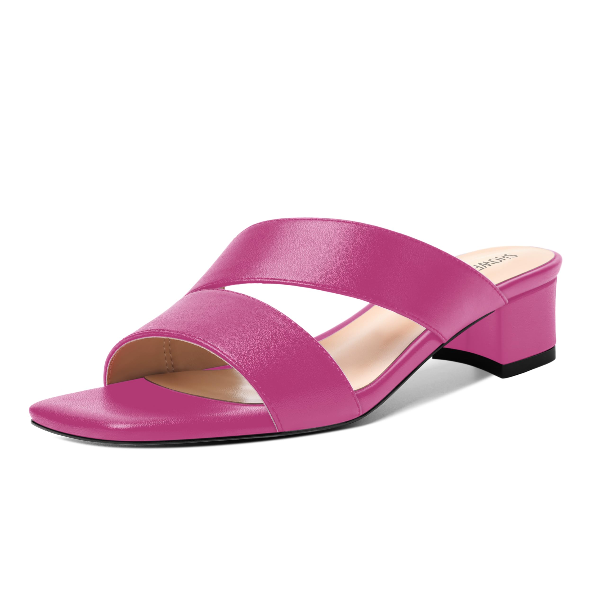 SHOWFOREST Women's Casual Slip On 1.5 Inch Low Heel Outdoor Solid Matte Chunky Square Toe Sandals Magenta Size 9.5 - Sandalias de Mujer de Tacon Bajo