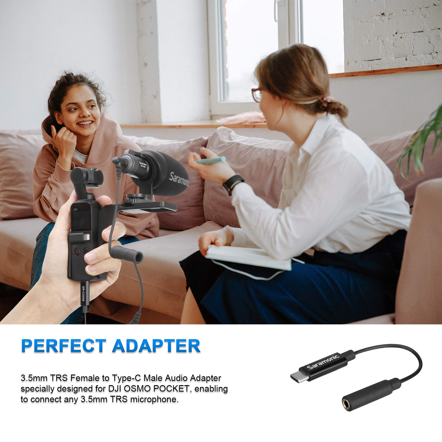 Saramonic DJI Osmo Pocket Microphone External Sound Adapter USB Type-C to 3.5mm TRS External Microphone and Audio Adapter is the Perfect Microphone Adapter for Your DJI Osmo Pocket Accessories kit