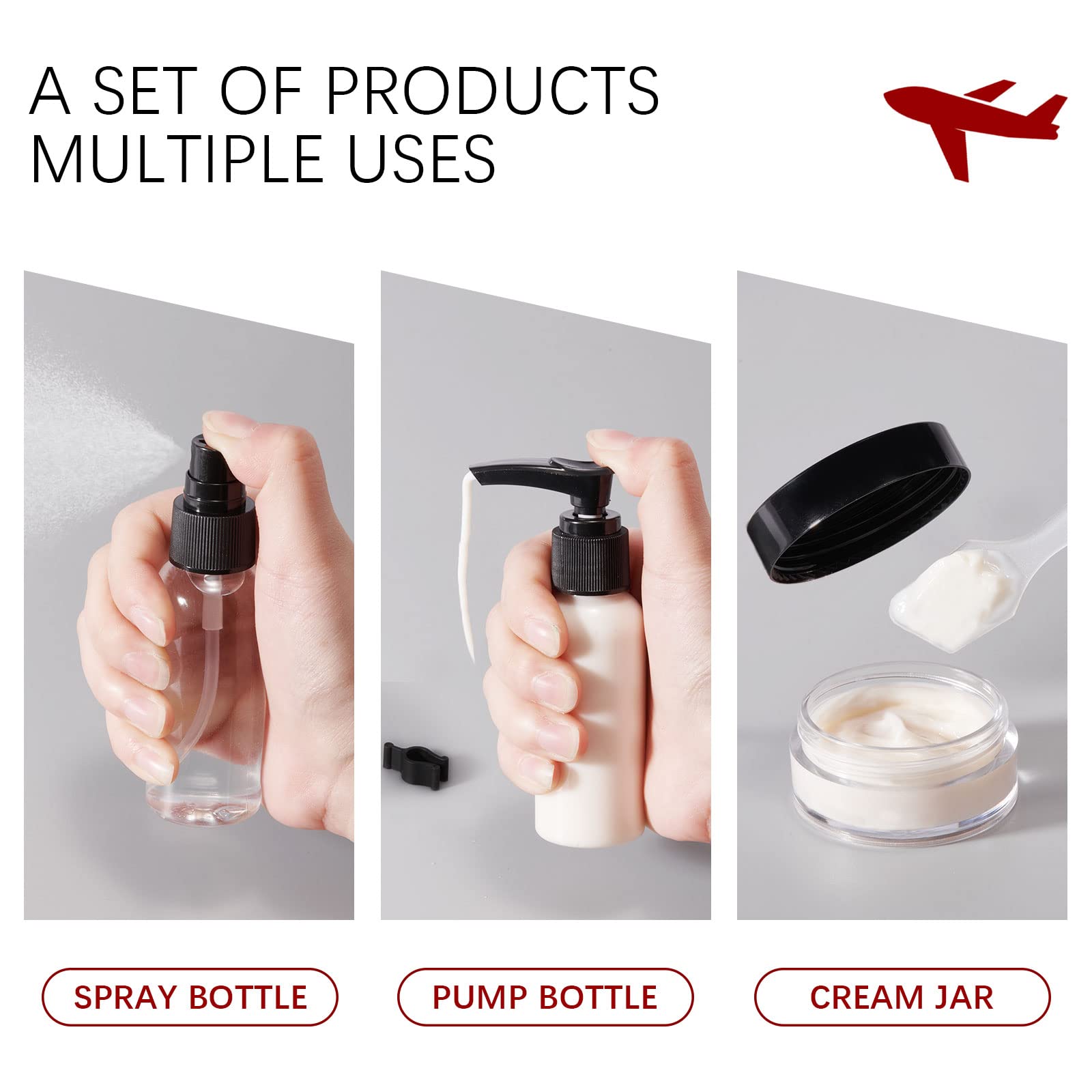 NUTAKI 19 Pcs Travel Bottles Kit for Toiletries - 3.4oz Tsa Approved Leak Proof Refillable Containers with Labels and Toiletry Bag, Squeezable Pouches - Travel Essentials for Liquid Shampoo