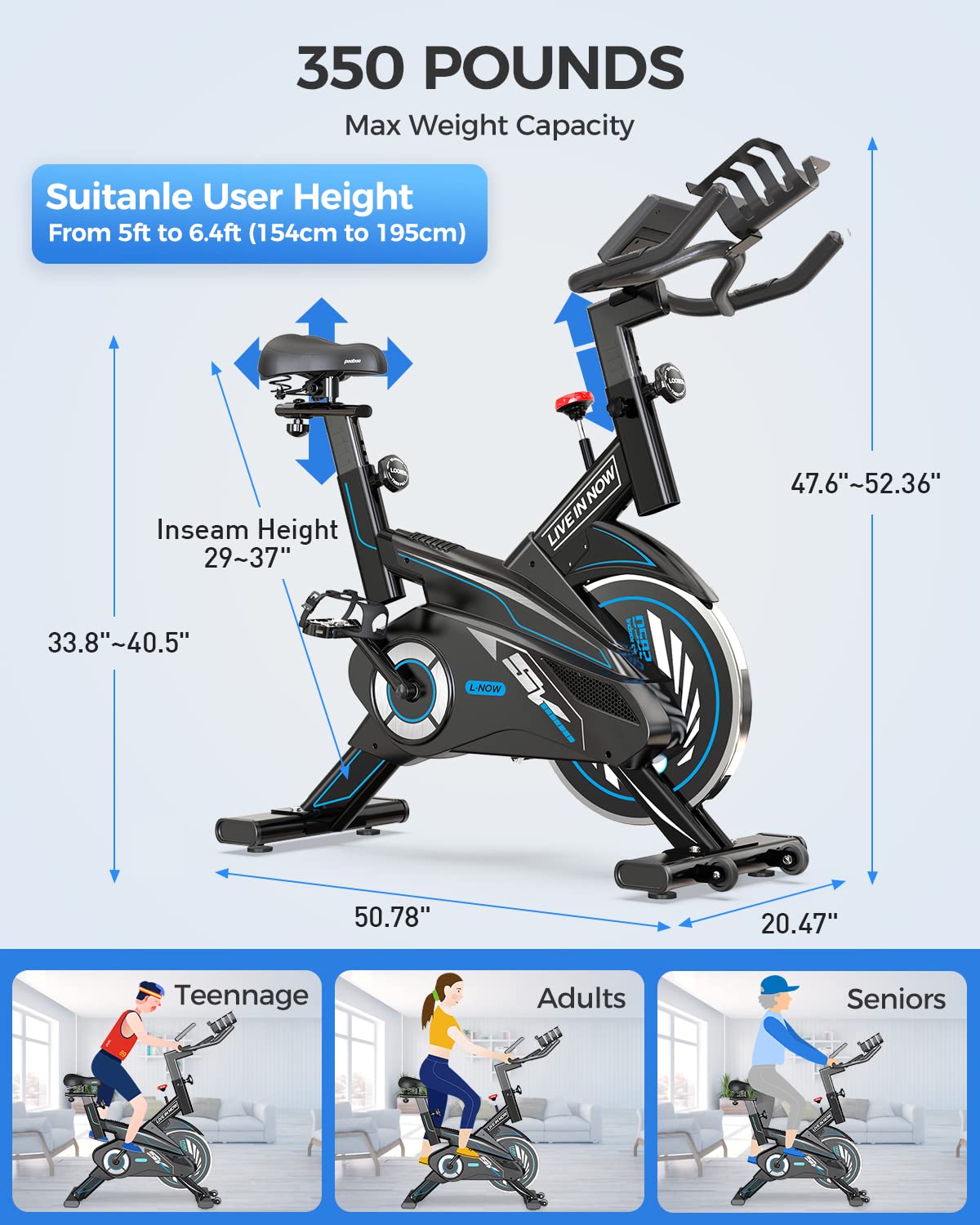 pooboo Indoor Cycling Bike,350 Lbs Weight Capacity Exercise Bike,Stationary Bike for Home Workout