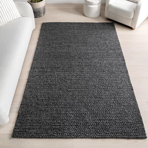 nuLOOM 9x12 Penelope Wool Braided Handmade Area Rug, Off White, Solid Rustic Farmhouse Style, For Bedroom, Living Room, Hallway, Entryway