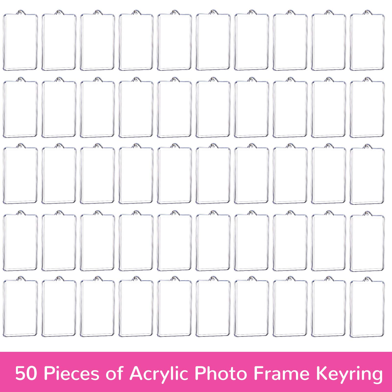 Yaomiao Acrylic Photo Frame Keychain Holder Photo Picture Insert Blank Keyring for DIY Craft(2 x 3 Inch,50 Pieces)
