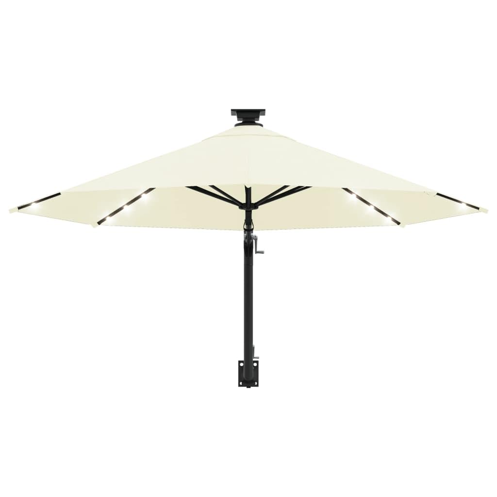 Natulvd Wall Mounted Parasol with LEDs, Outdoor Umbrella Canopy with Metal Pole, Patio Garden Sunshade for Doors & Windows, 118" Deck Canopy - Cream