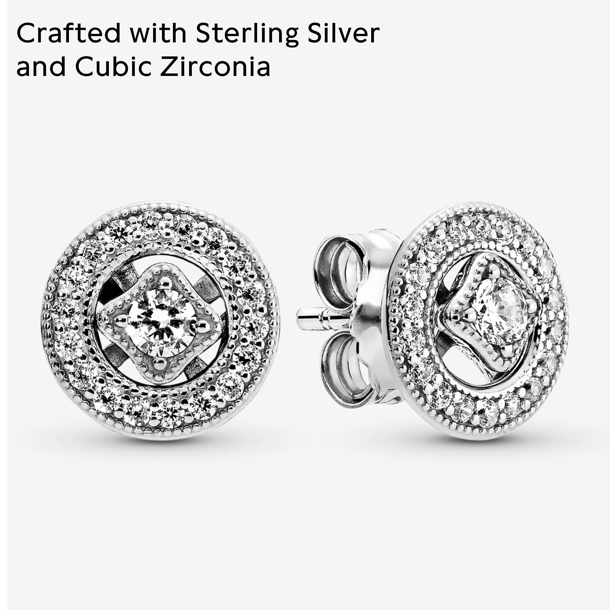 PANDORA Jewelry Vintage Circle Stud Cubic Zirconia Earrings in Sterling Silver