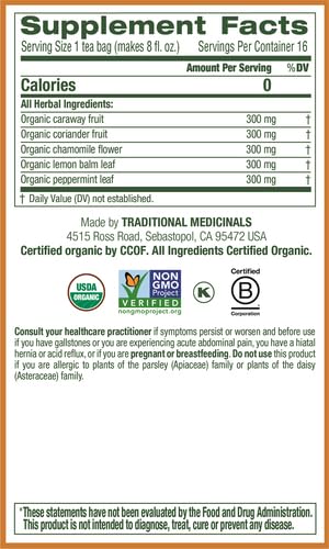 Traditional Medicinals Organic Gas Relief Chamomile Mint Herbal Tea, Relieves Gas & Bloating, (Pack of 1) - 16 Tea Bags