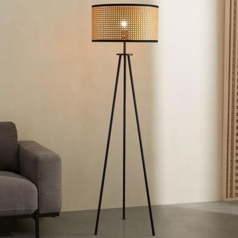 MMLLZEL Simple Floor Lamp Living Room Sofa Study Bedroom Bed Rattan Woven Retro Upright Table Lamp
