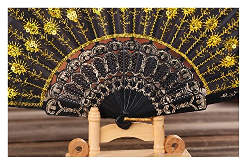 WLABS Folding Fans Embroidered Sequins Folding Fan Chinese Style Classical Hand Fans Dance Manual Fan Handheld Folding Fan (Color : A4, Size : 23 * 41CM)