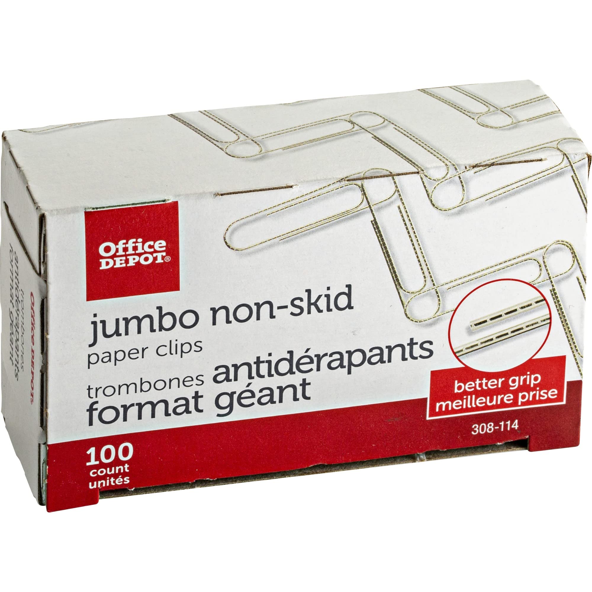 Office Depot Brand Paper Clips, Jumbo, Silver, Nonskid Finish, 100 Clips Per Box, Pack of 10 Boxes