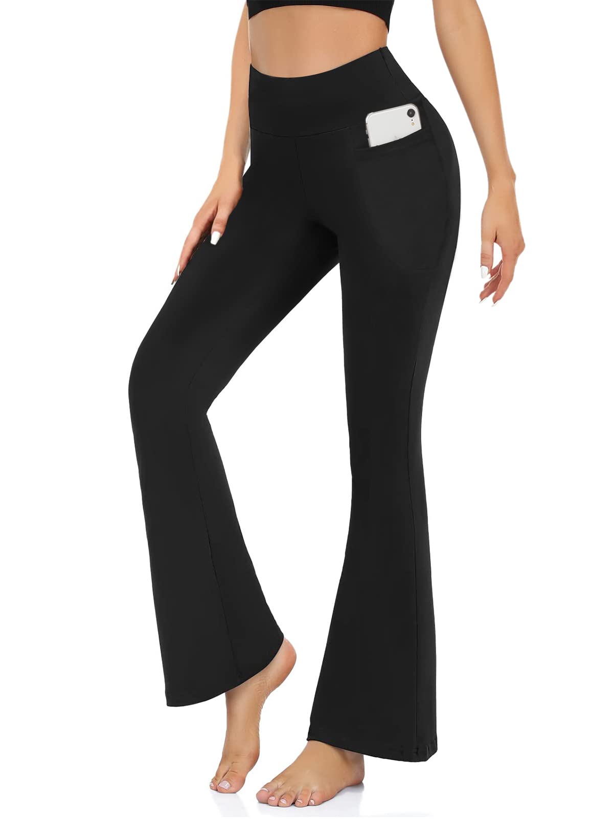 YOLIX Black Flare Yoga Pants, Women's Bootcut High Waisted Wide Leg Leggings