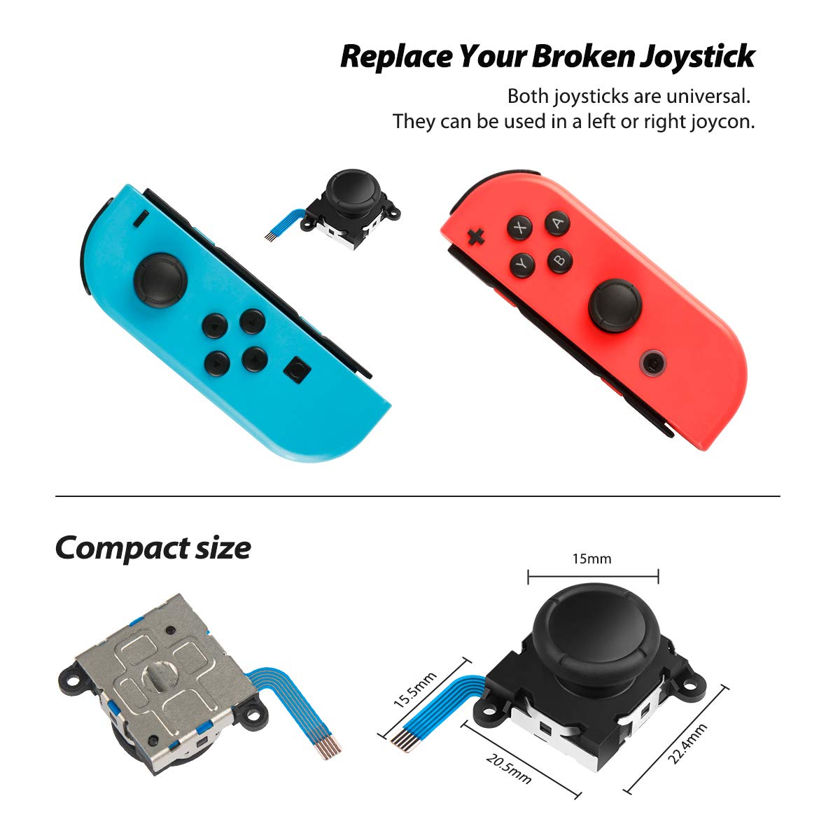 Nolansend Joypad Joystick Replacement for Switch, Repair Tool Kit for Switch and Joy Con with 2 Joystick Analog Thumb Sticks, Tri-Wing, Cross Screwdriver and 4 Thumbstick Caps