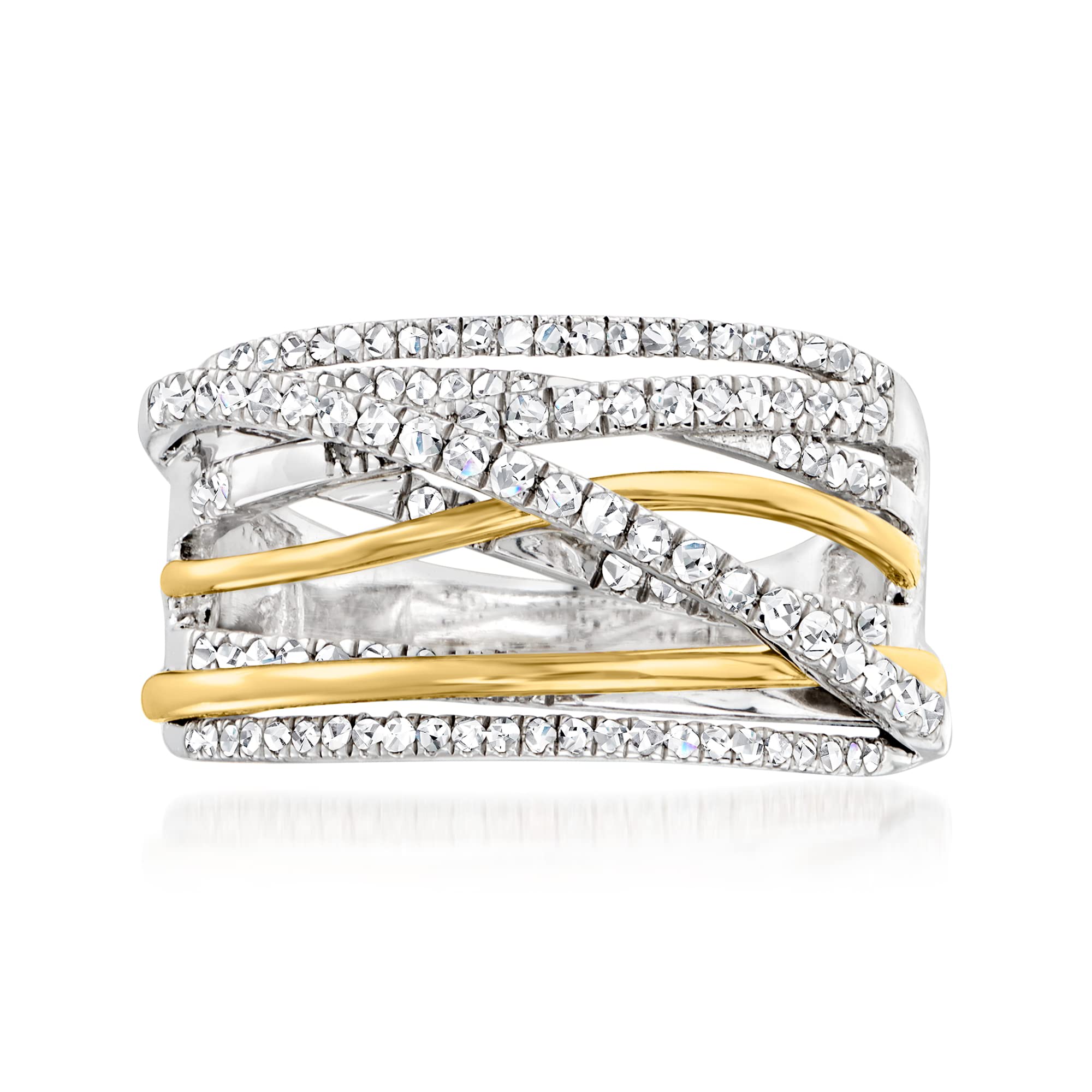 Ross-Simons 0.50 ct. t.w. Diamond Highway Ring in Sterling Silver With 14kt Yellow Gold. Size 6