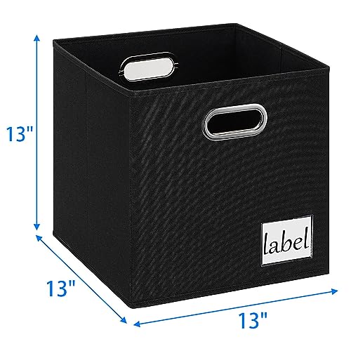 RVSNQ 13x13x13 Storage Cube Bins (Set of 4), Fabric Cubes Storage Bin with Metal Handles and Label, Collapsible Cube Storage Organizer Bins for Home, Office, Closet, Shelves, Nursery(Black)