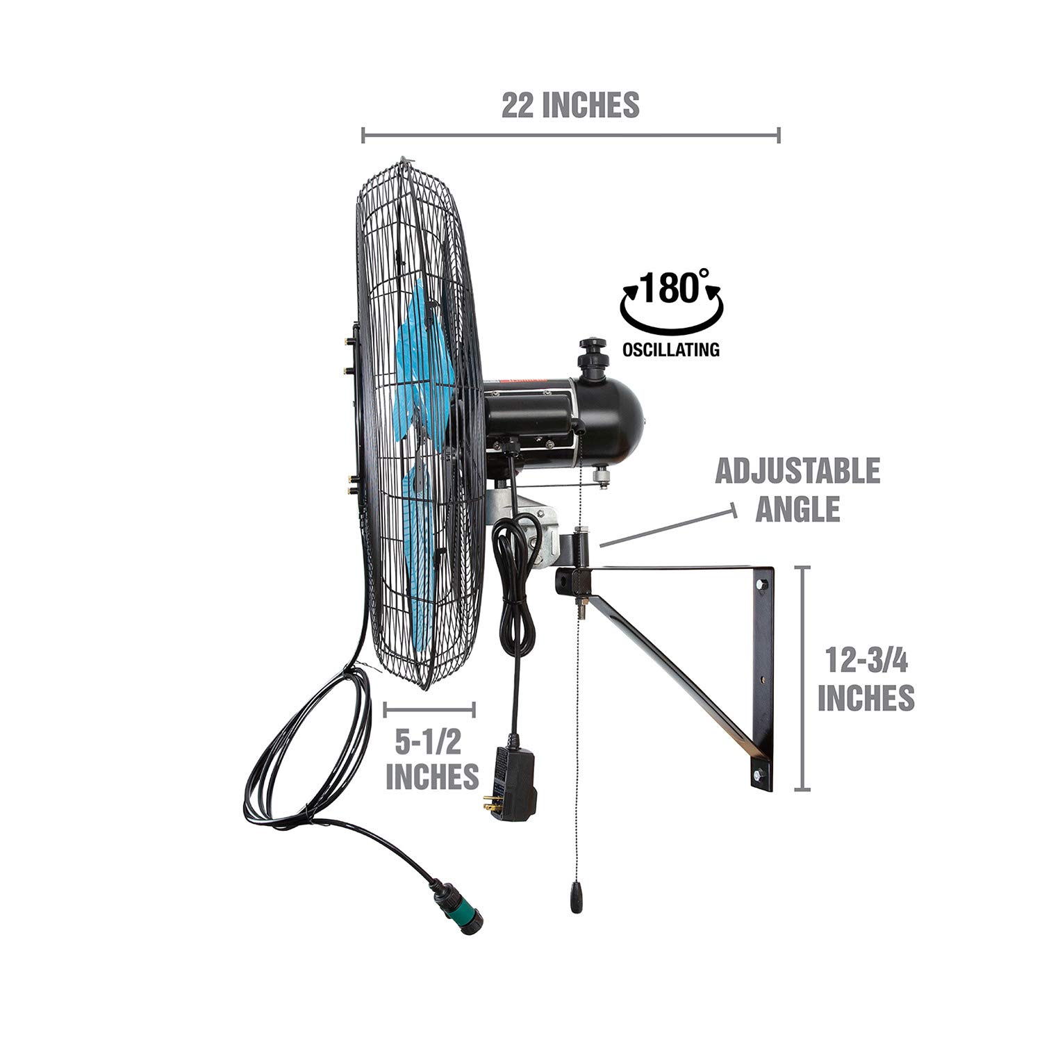 OEMTOOLS 23980 24" Oscillating Wall-Mount Misting Fan, Weather Resistant Outdoor Mister Metal 180 Degree Oscillation, 7200 CFM Max.